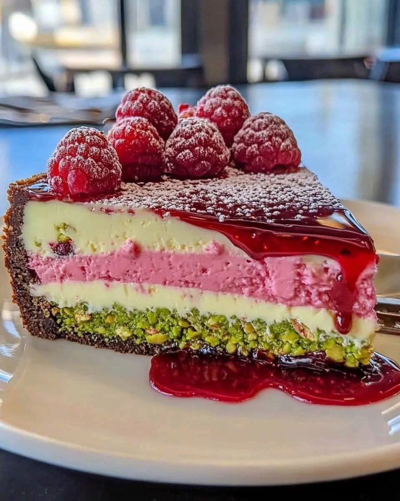 Elegant Pistachio Raspberry Crunch Cheesecake – Cook For You